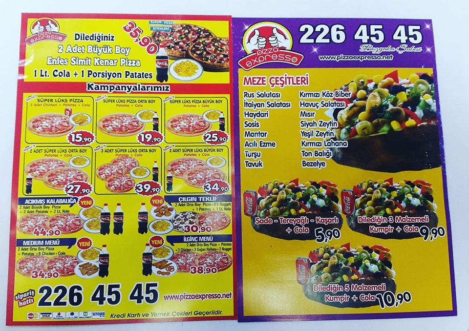Menu at Pizza Expresso, Izmir