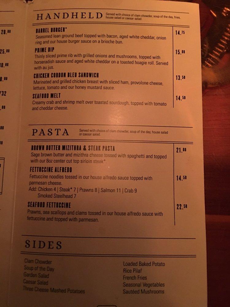 Menu at The Barrel Steak & Seafood House, Spokane