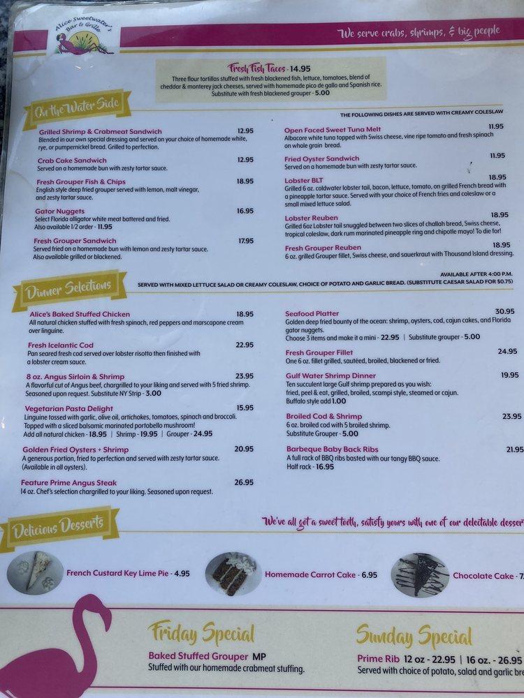 Menu at Alice Sweetwater's Bar & Grille, Naples