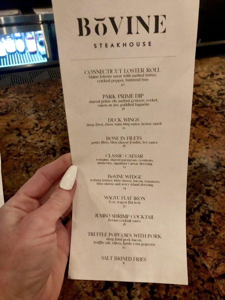 Menu at BoVine Steakhouse, Winter Park