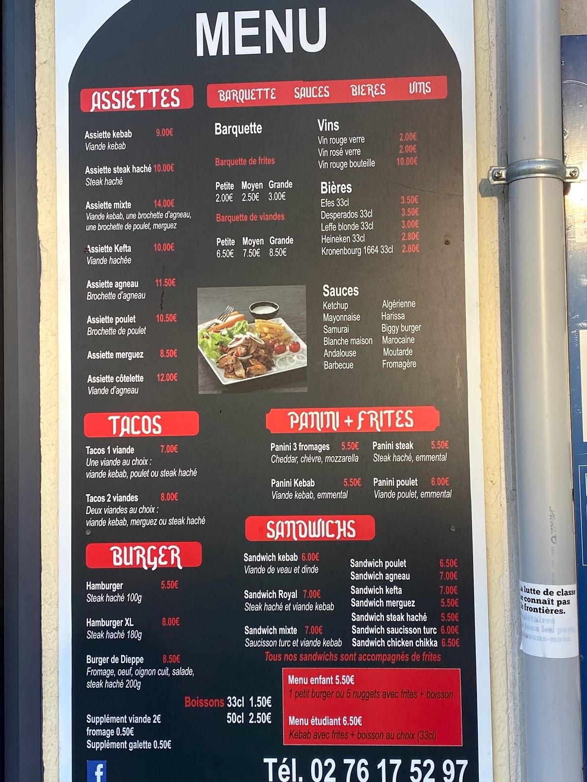 Menu au Dieppe Kebab, Dieppe