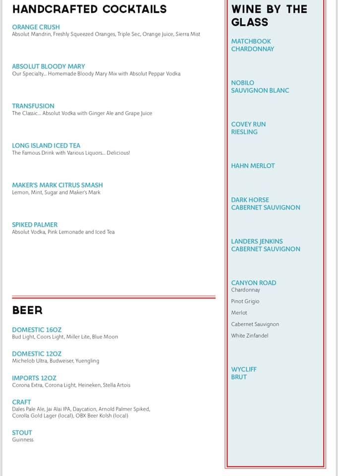 Carta de Hunt Club Tavern, Corolla