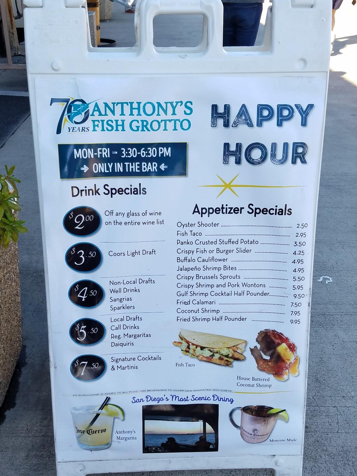 Menu at Anthony's Fish Grotto restaurant, La Mesa, Murray Dr