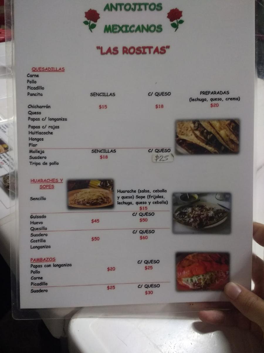 Menu at Antojitos MexicanosLas Rositas restaurant, Mexico City, Batalla ...