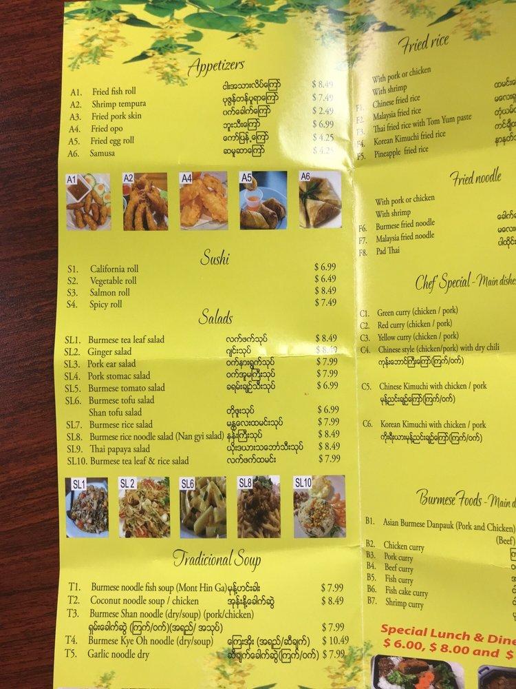 Menu at Asian Burmese Restaraunt restaurant, Omaha