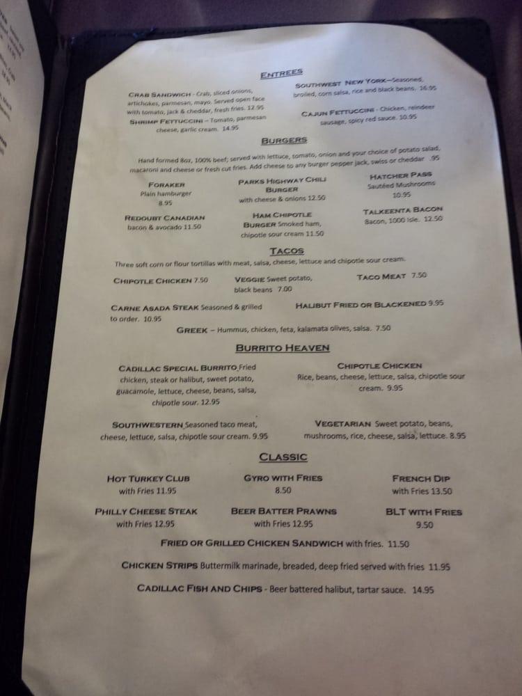 Menu at Cadillac Cafe, Meadow Lakes