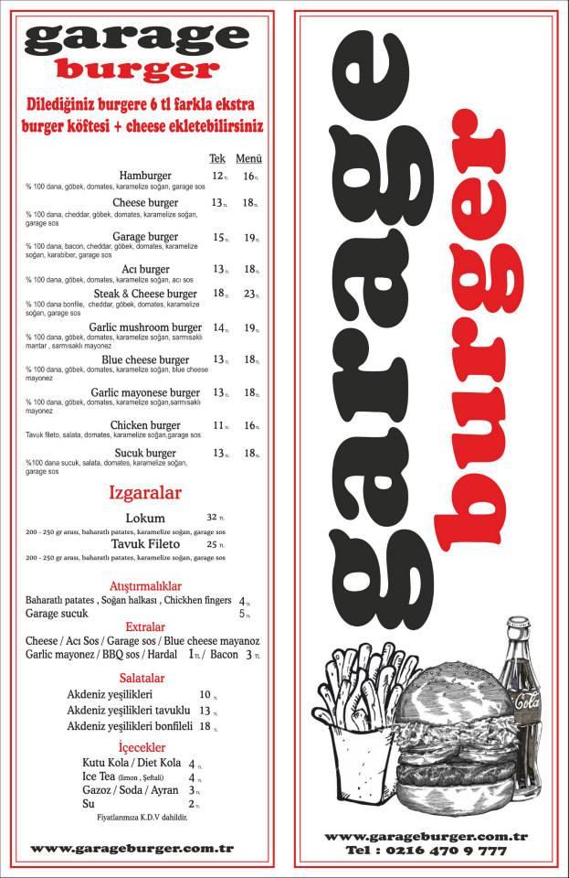 Carta de Garage Burger, Estambul,