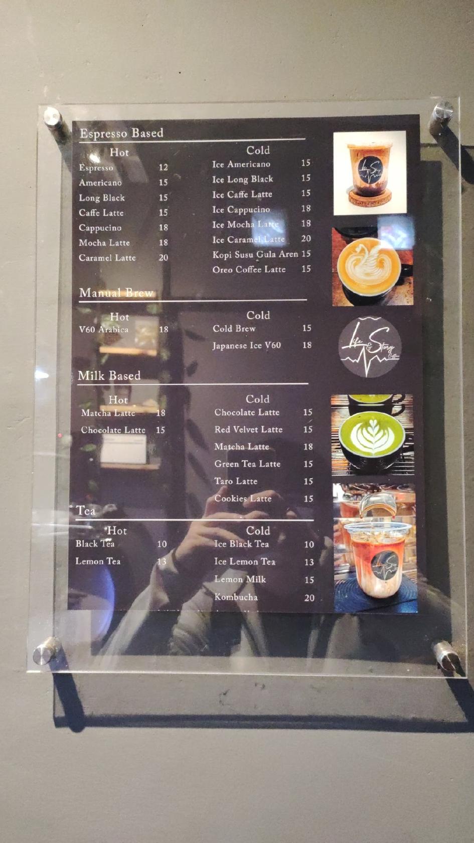 Menu at Life and Story Coffee, Indonesia