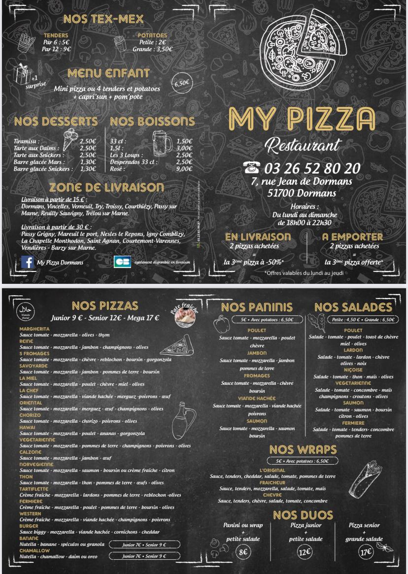 Menu at MY PIZZA restaurant, Dormans