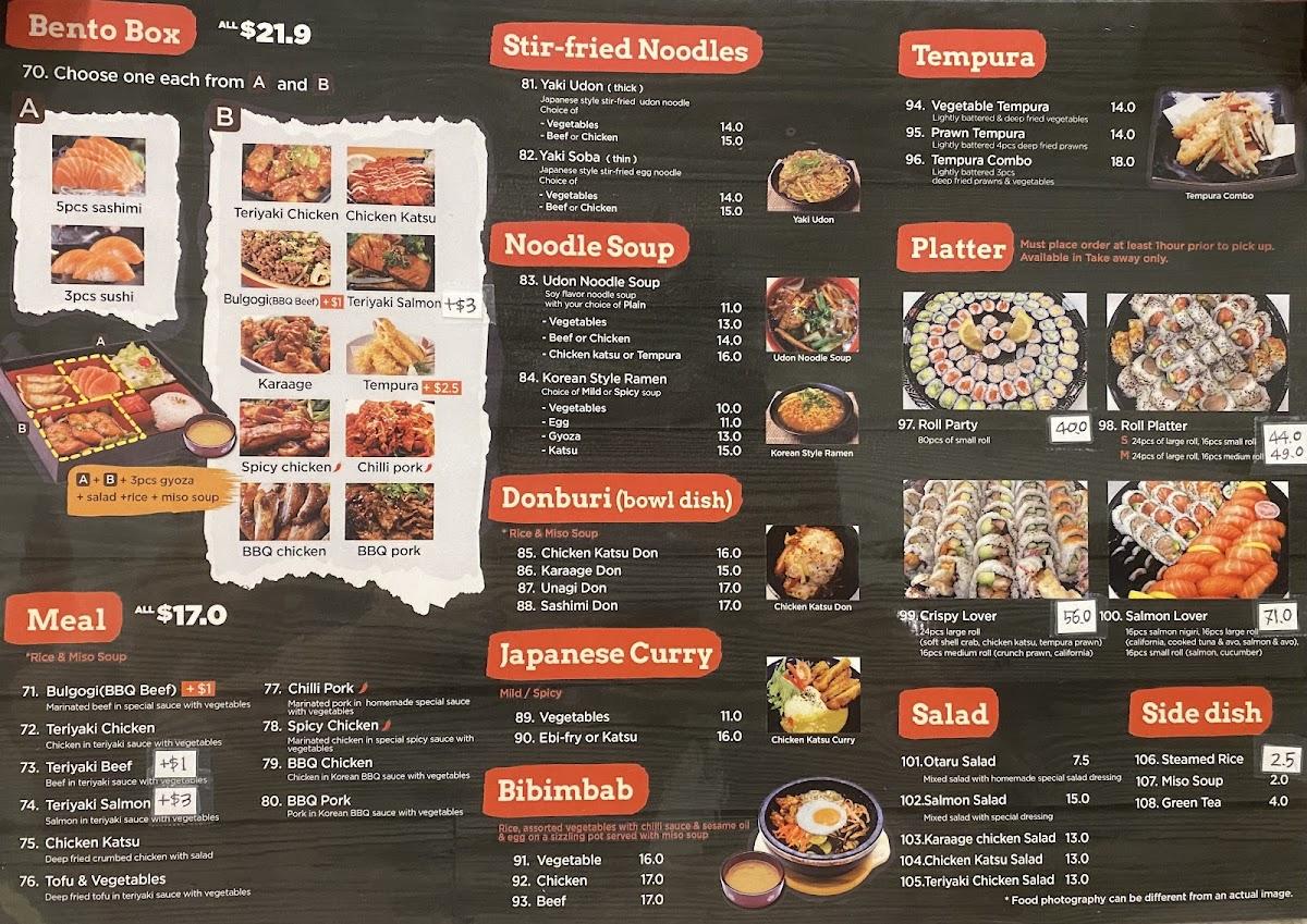 Menu at Otaru Sushi restaurant, Mortdale