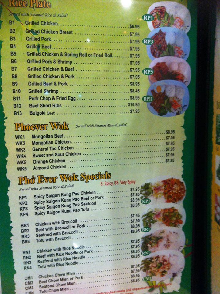Menu at Pho Ever & Wok restaurant, Puyallup, Canyon Rd E Ste 47