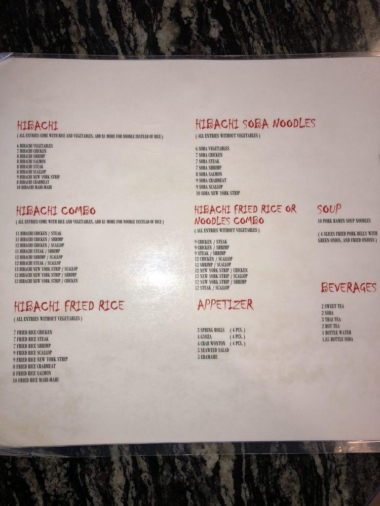 Menu at Shogun Sushi & Hibachi restaurant, Marietta