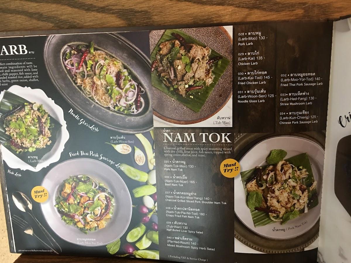 Menu at Somtam Nua restaurant, Bangkok, 1031 Phloen Chit Rd