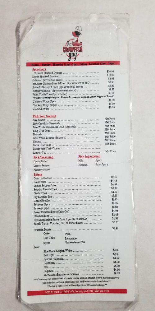 Menu at The Crawfish Guy restaurant, Fresno