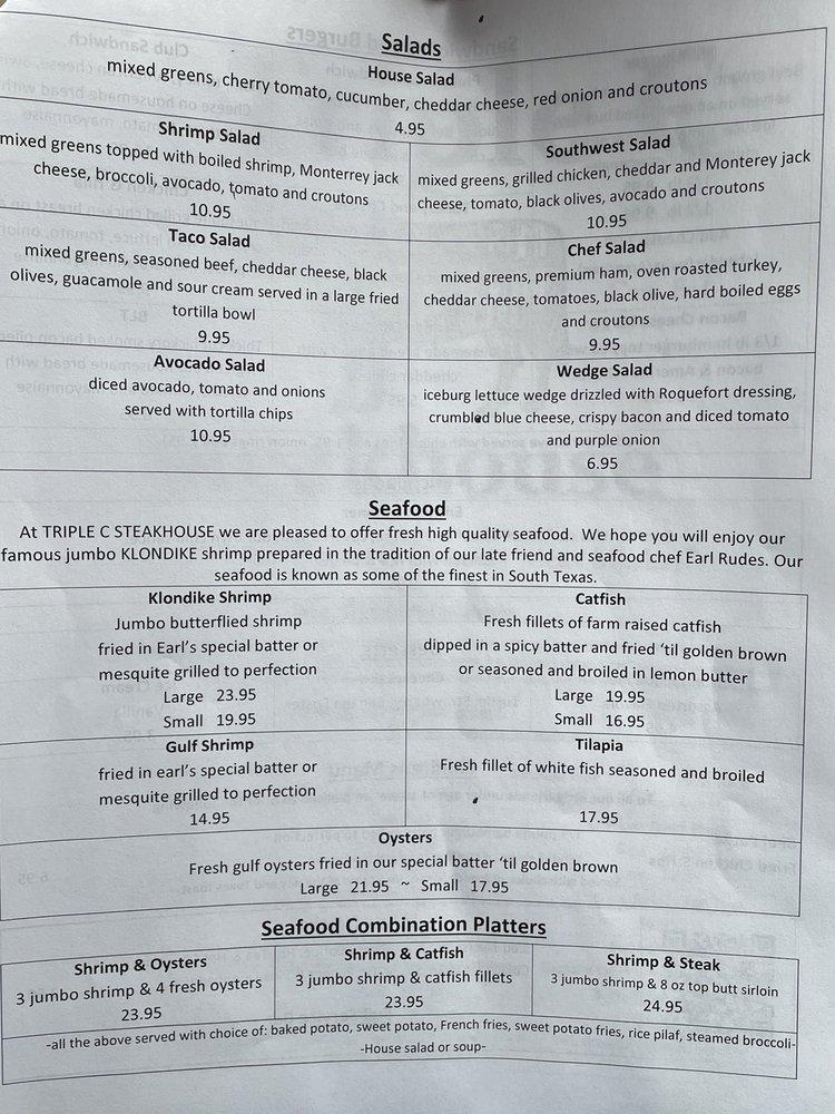Menu at Triple C Steakhouse, Devine