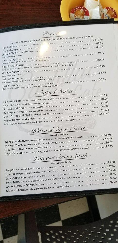 Menu at Cadillac Cafe, Watsonville