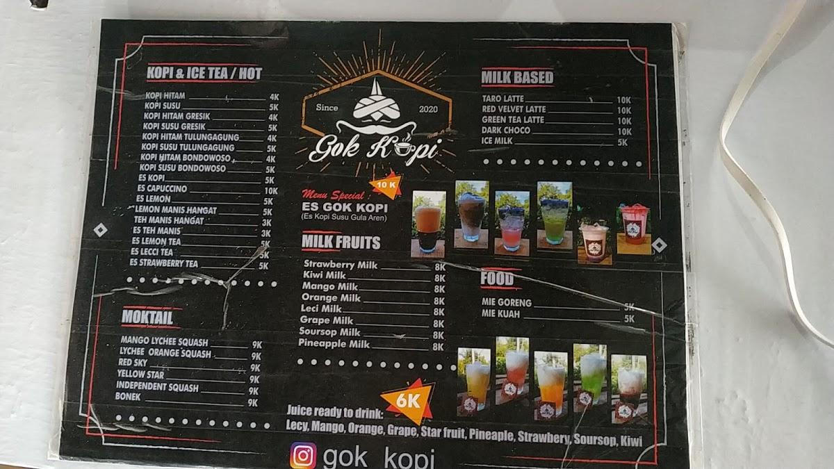 Menu at Gok Kopi cafe, Sidoarjo