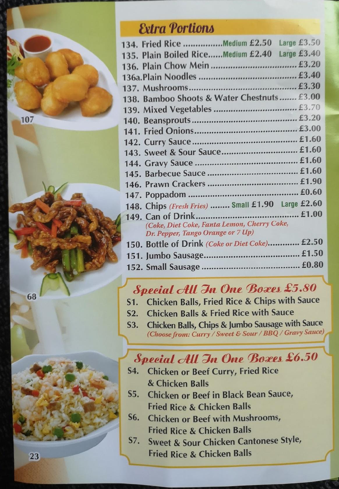 Menu at Golden House fast food, Clase