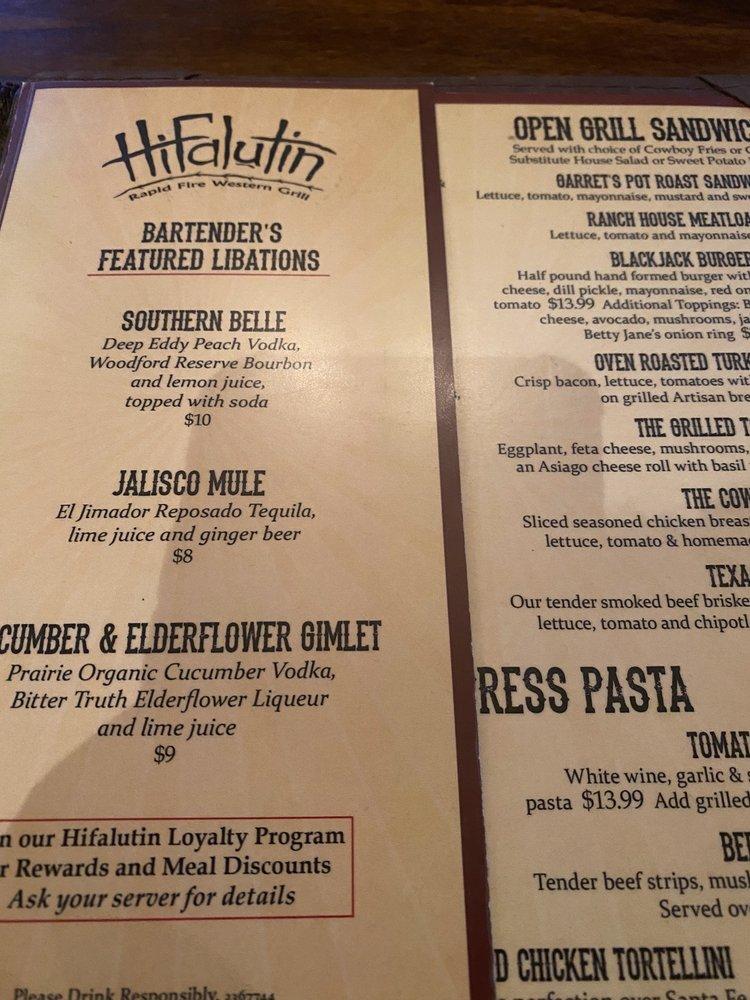 Menu at HiFalutin Rapid Western Grill steakhouse, Tucson