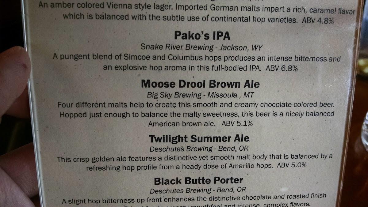 Menu at Peaks Restaurant, USA, Grand Teton National Park