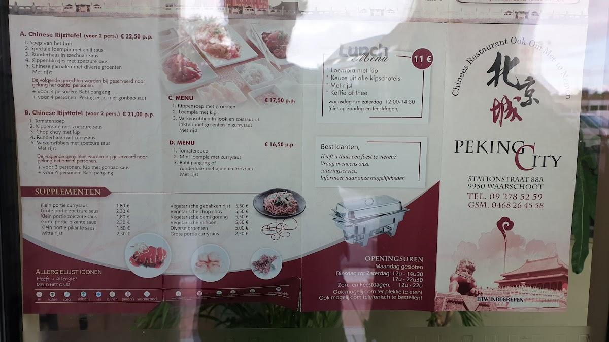 Menu at Peking City Waarschoot, Waarschoot
