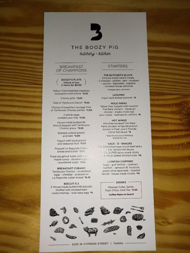 Menu at The Boozy Pig restaurant, Tampa, 3255 W Cypress St