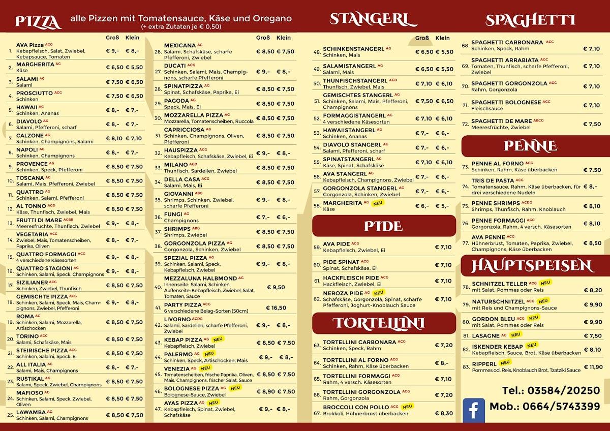 Speisekarte von Pizzeria Castello, Neumarkt in der Steiermark