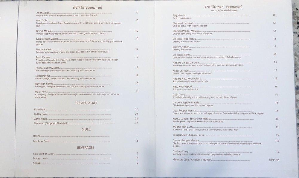 Menu at Avachi Biryani House restaurant, Cupertino