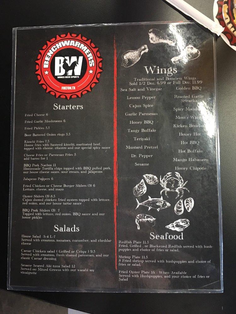 Menu at BenchWarmers restaurant, Fulton