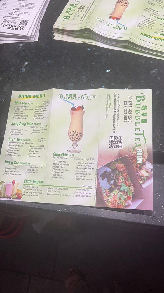Menu at Bubble Tea Room restaurant, Philadelphia