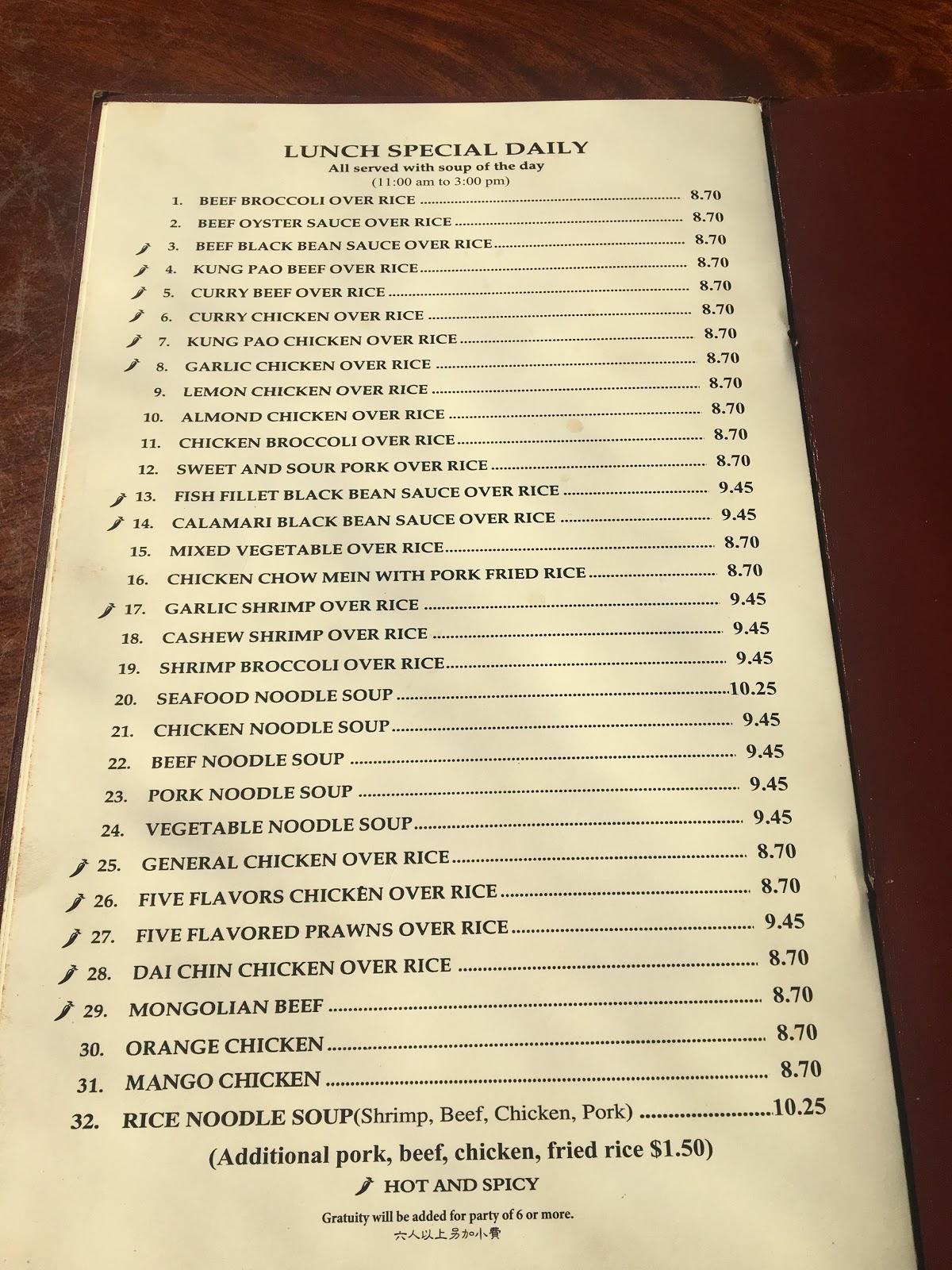 Menu at Chef Liu Chinese Restaurant, Scotts Valley