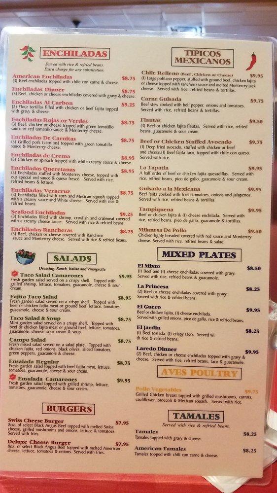 Menu at La Casona restaurant, Rosenberg, Southwest Fwy