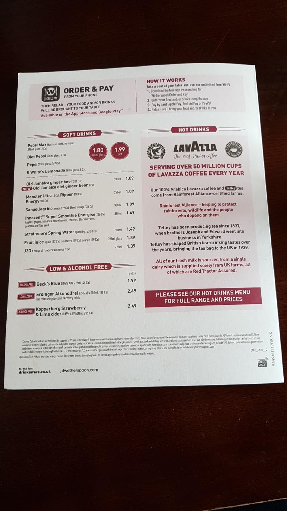 Menu at The Albert & The Lion - JD Wetherspoon pub & bar, Blackpool ...