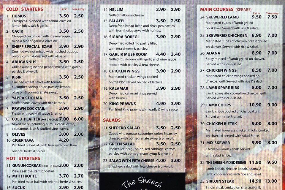 Menu at The Sheesh restaurant, St Helens