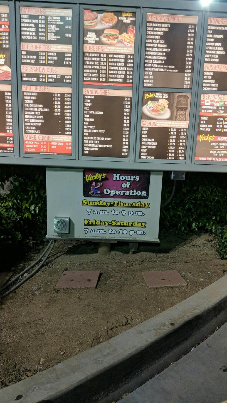 Menu at Vicky's Jurupa Valley restaurant, Riverside, Limonite Ave