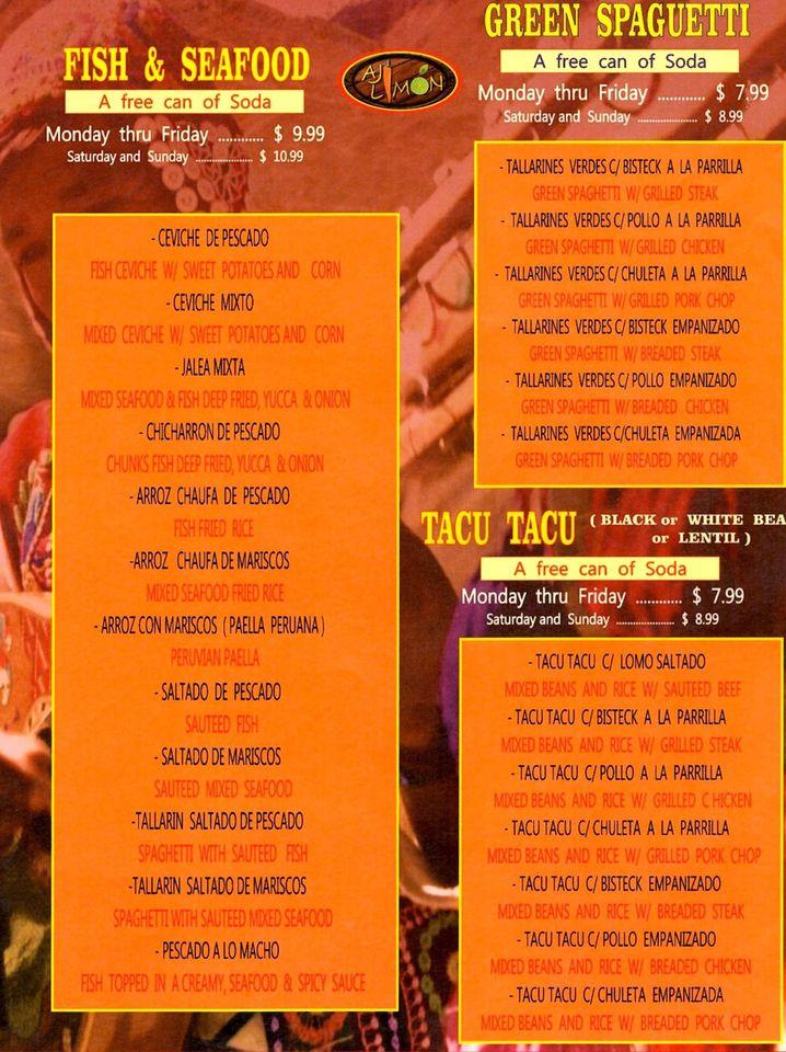 Menu at Aji Limon Peruvian Restaurant, Cape Coral, NE Pine Island Rd
