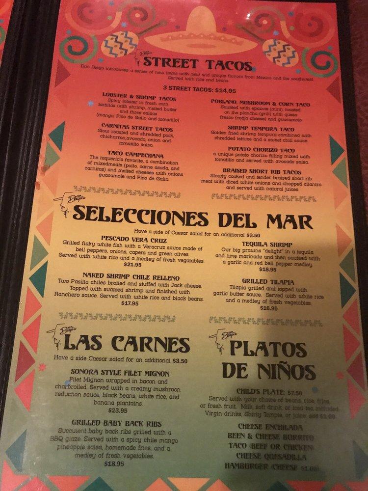 Menu at Don Diego's of Indian Wells pub & bar, Indian Wells