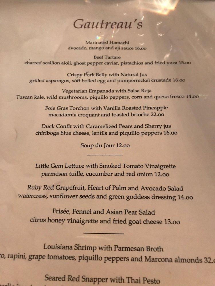 Menu at Gautreau's Restaurant, New Orleans