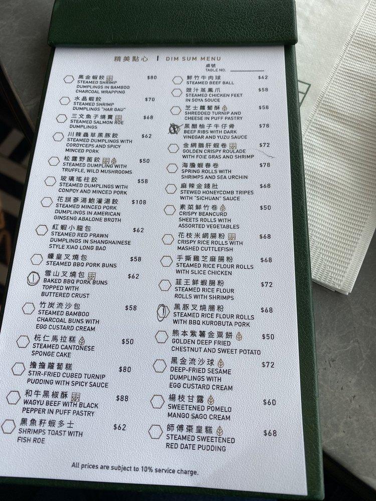 Menu at HEXA restaurant, Hong Kong
