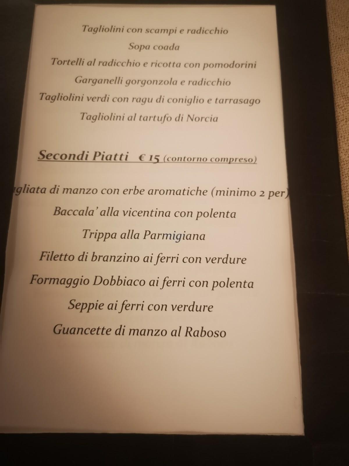 Carta del restaurante Il Podere del Convento, Villorba