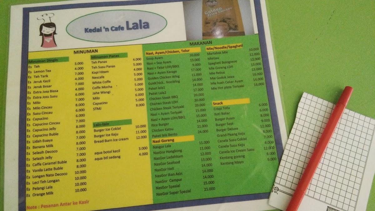 Menu at Kedai Lala restaurant, Pontianak