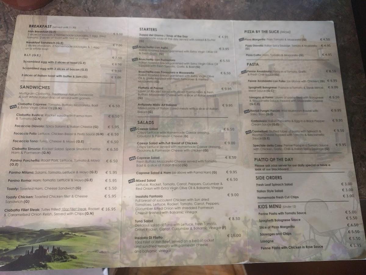 Menu at Simona Italian Fine Foods restaurant, Drogheda
