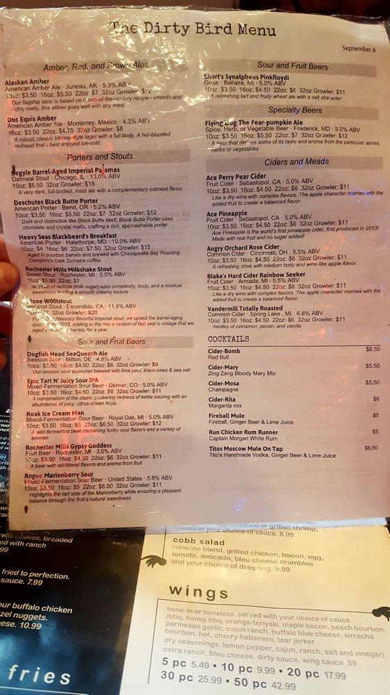 Menu at The Dirty Bird pub & bar, Jackson