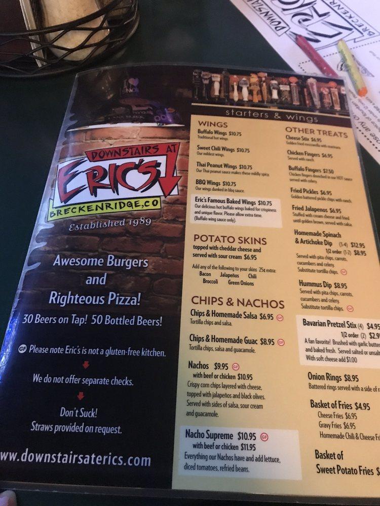 Menu at Downstairs at Eric's pizzeria, Breckenridge