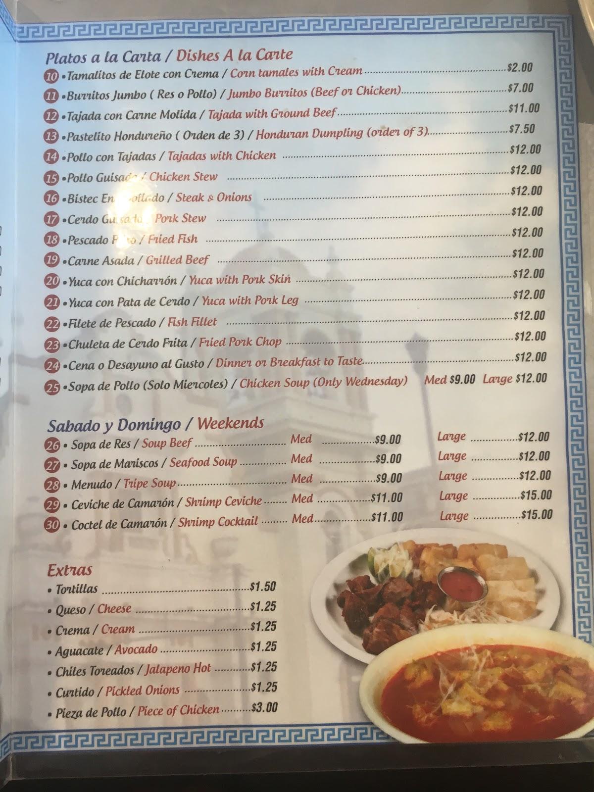 Menu at Mi Tierra restaurant, Baton Rouge