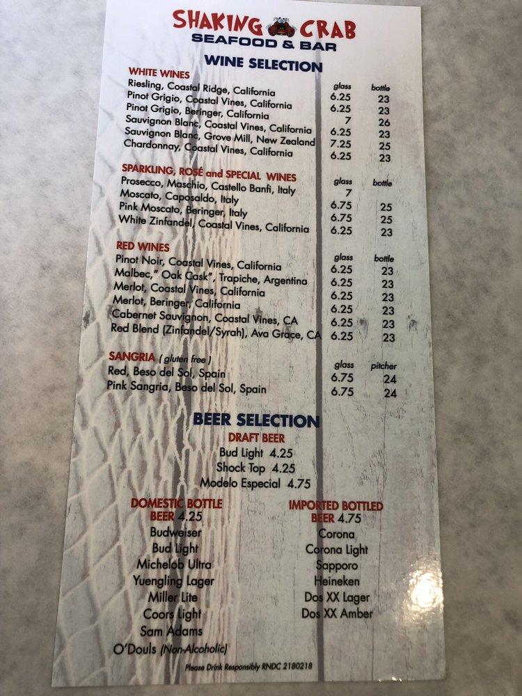 Menu at Shaking Crab pub & bar, Bonita Springs