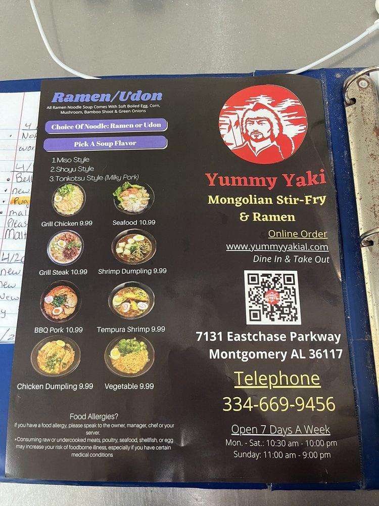 Menu at Yummy Yaki Mongolian Stir Fry and Ramen restaurant, Montgomery ...