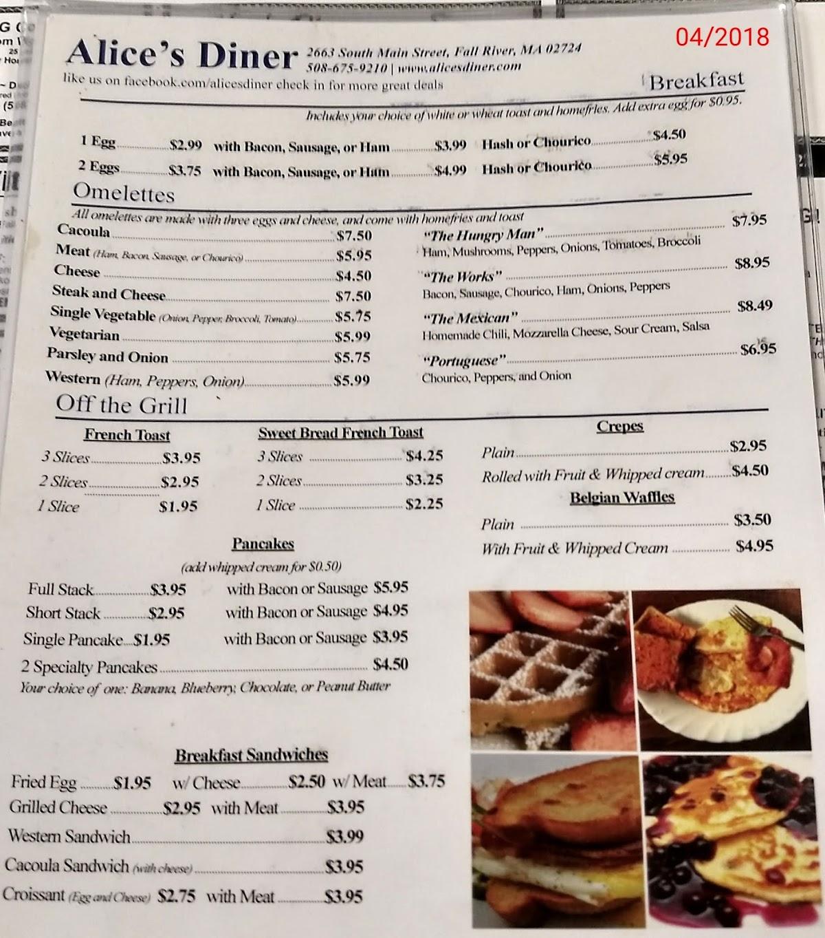 Menu at Alice's Diner BBQ, Fall River