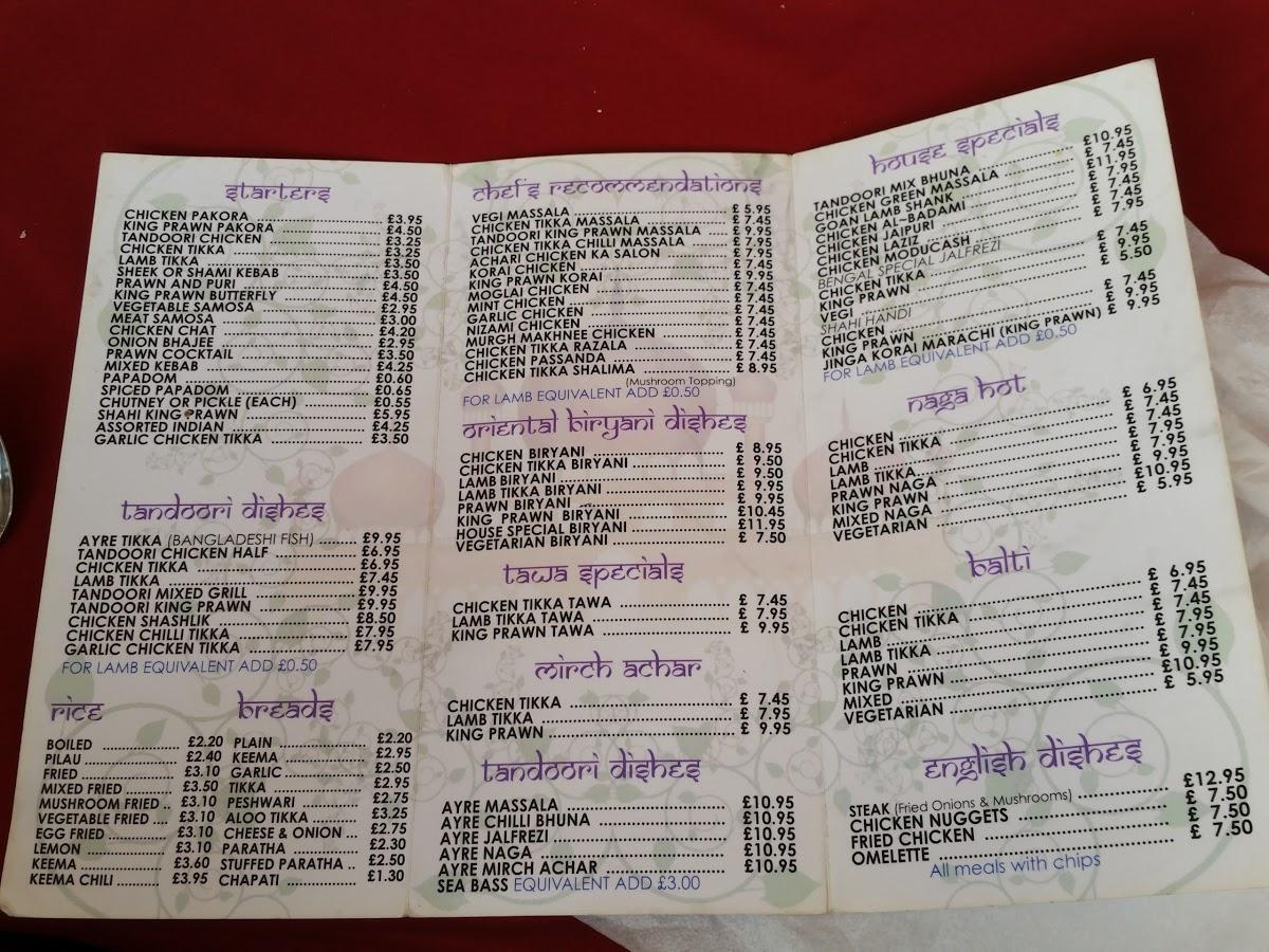 Menu at Bengal Palace restaurant, Newport