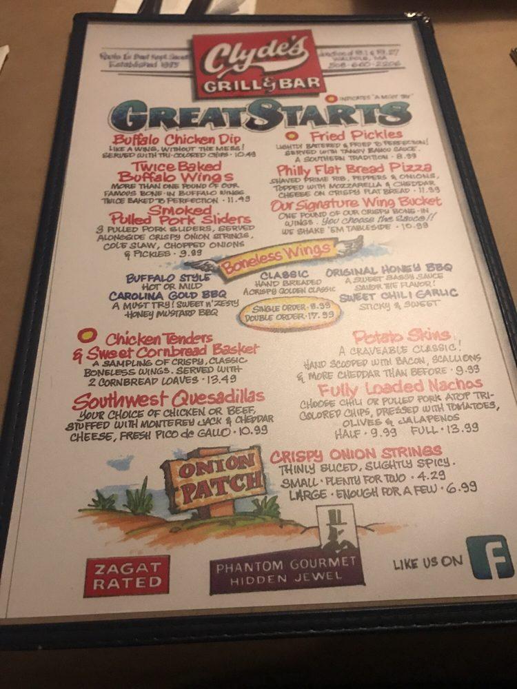 Menu at Clyde’s Grill and Bar, Walpole, 642 Providence Hwy